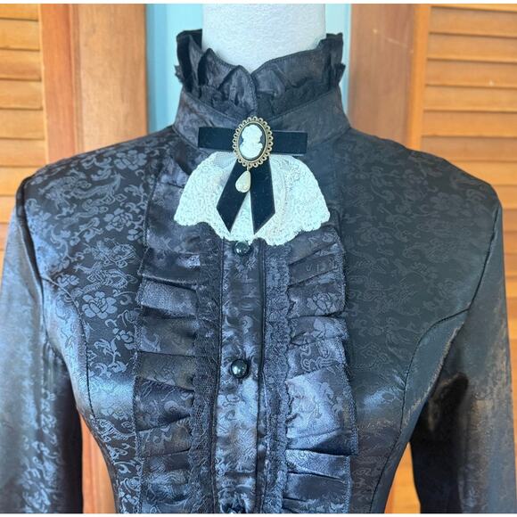 Tops | Gothic Victorian Aristocrat Visual Kei Black Brocade Small Jabot ...
